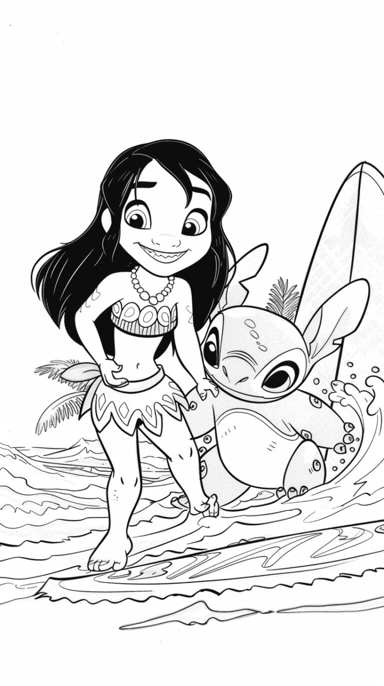 33 de desene de colorat Lilo și Stitch | Aventuri hawaiene!