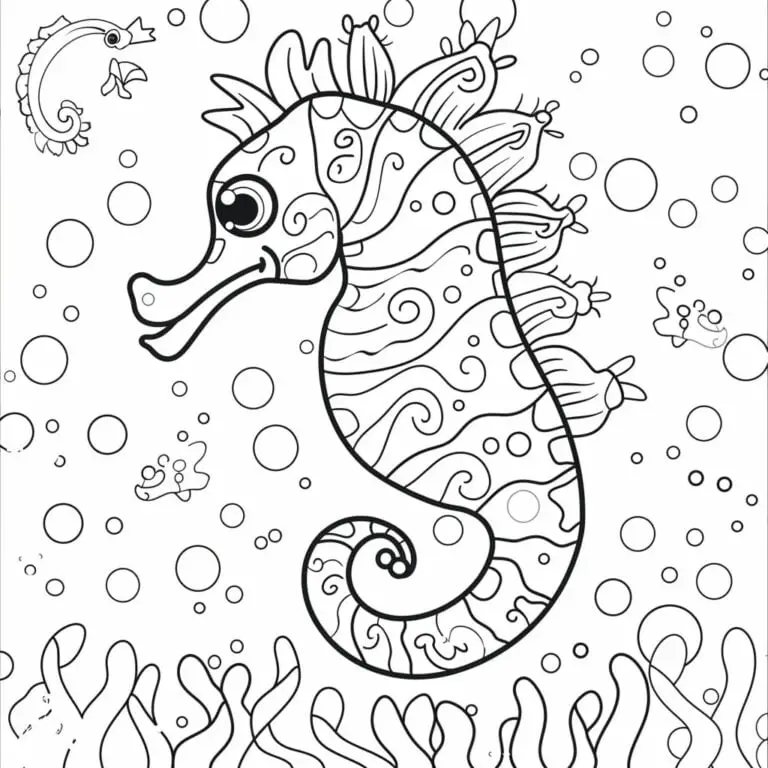 34 desene de colorat de cal de mare | Imprimați gratuit